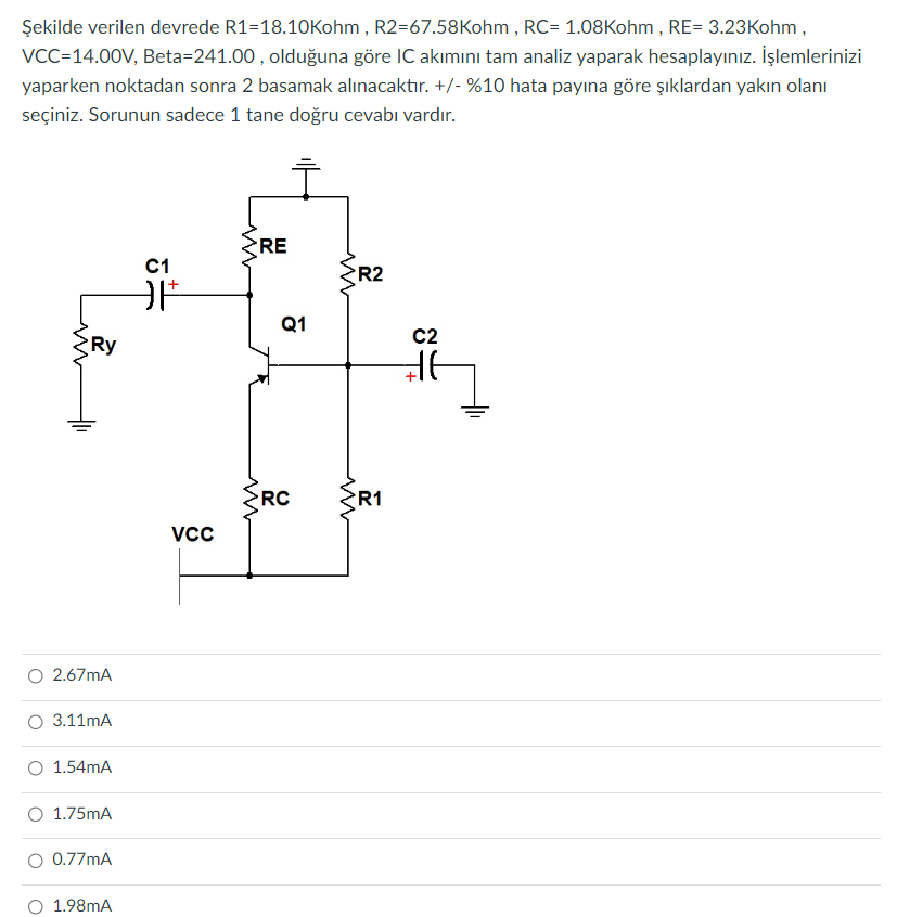 Solved Since R1=18.10Kohm, R2=67.58Kohm, RC= 1.08Kohm, RE= | Chegg.com