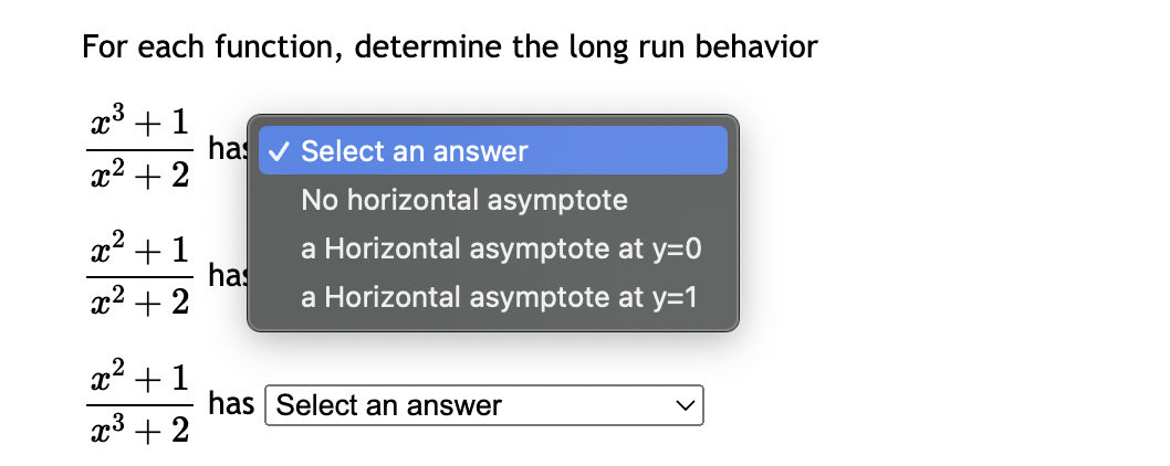 Solved For each function, determine the long run behavior | Chegg.com