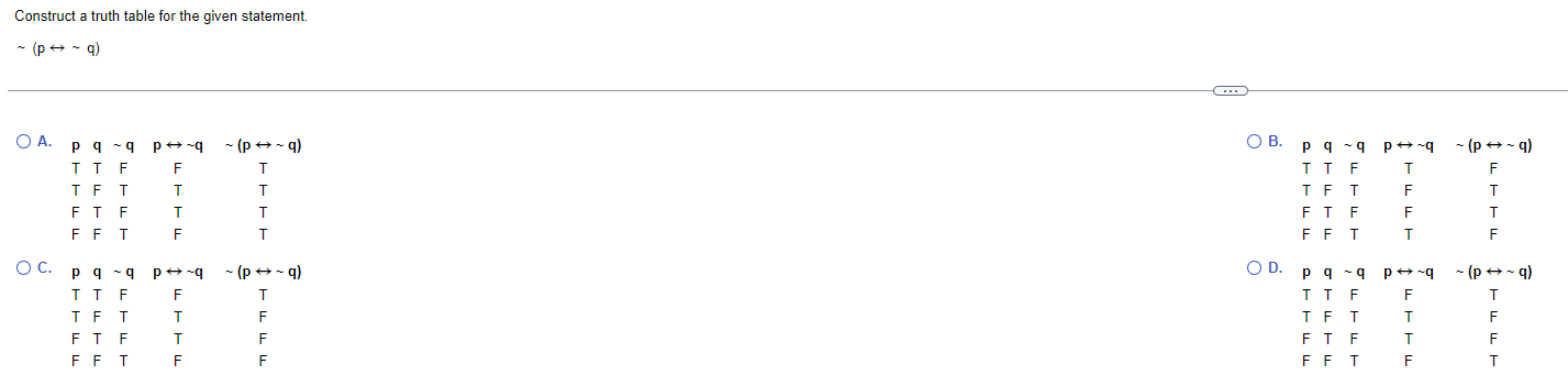 Solved Construct a truth table for the given statement. | Chegg.com