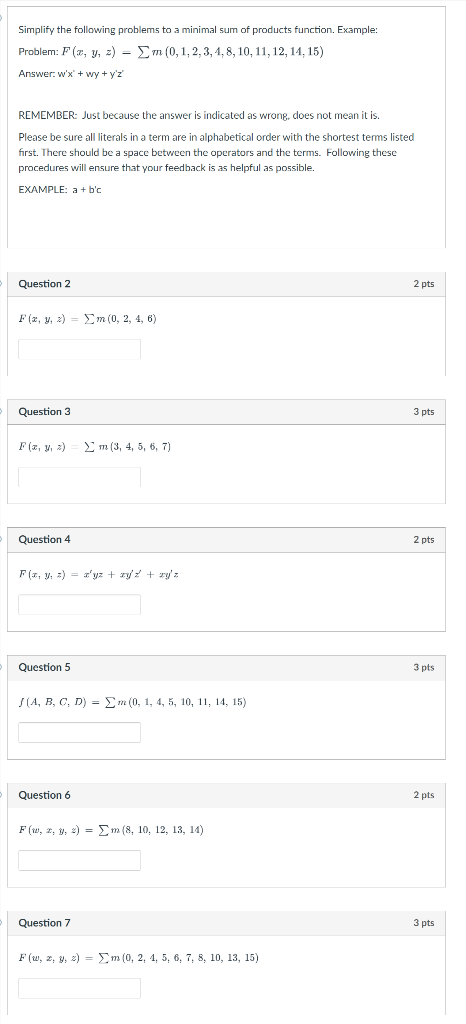 Solved Simplify the following problems to a minimal sum of | Chegg.com