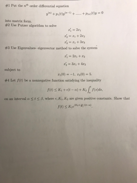 Solved #1 Put the nth order differential equation yn) + | Chegg.com