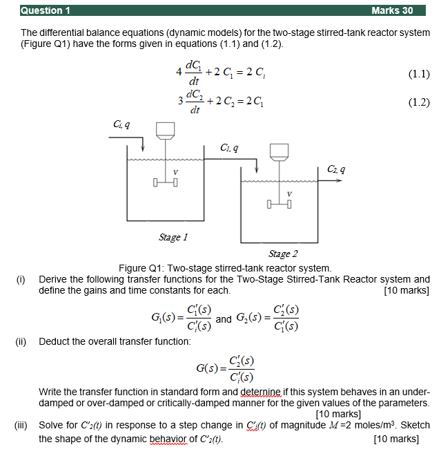 [Solved]: The differential balance equations (dynamic model