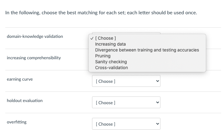 Solved In the following, choose the best matching for each | Chegg.com