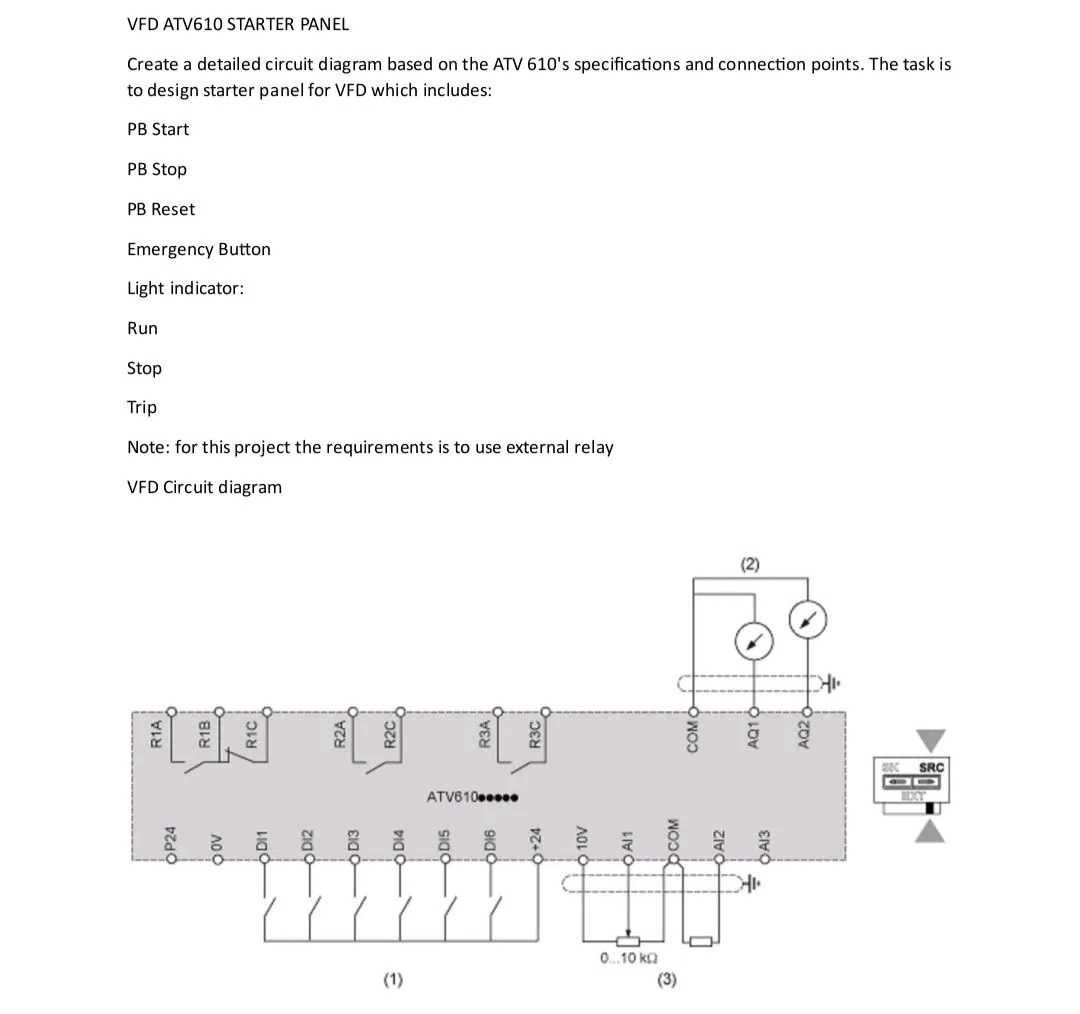 Solved VFD ATV610 STARTER PANEL Create a detailed circuit | Chegg.com