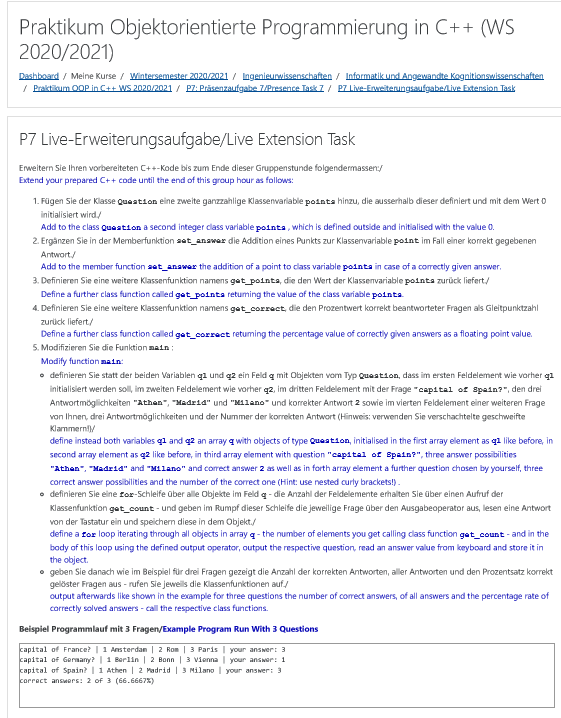 Praktikum Objektorientierte Programmierung in C++ (WS | Chegg.com