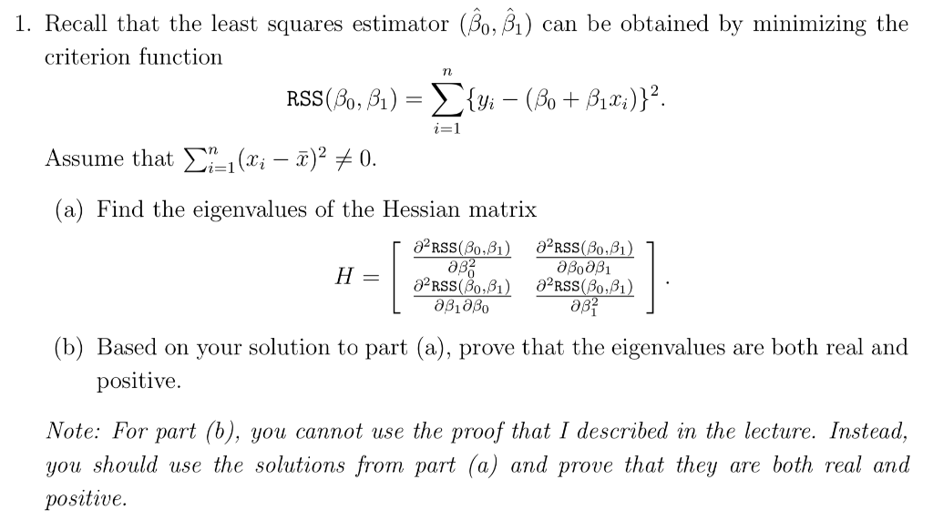 Solved 1. Recall that the least squares estimator (Bo, B1) | Chegg.com