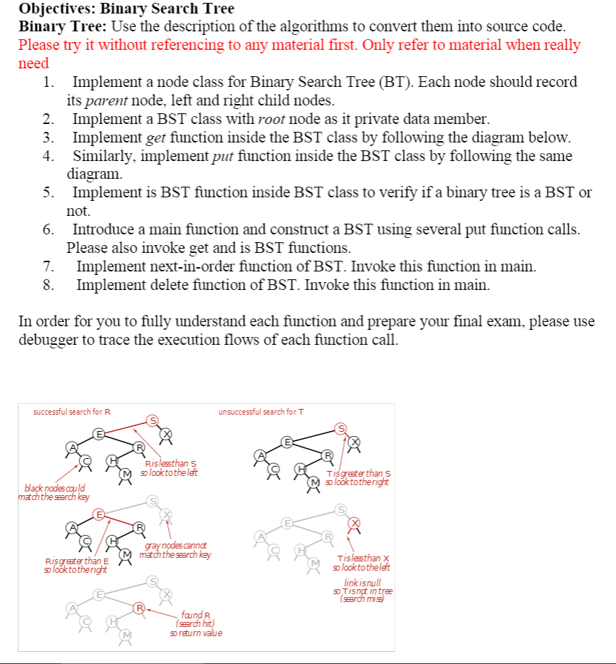 Solved Objectives: Binary Search Tree Binary Tree: Use the | Chegg.com