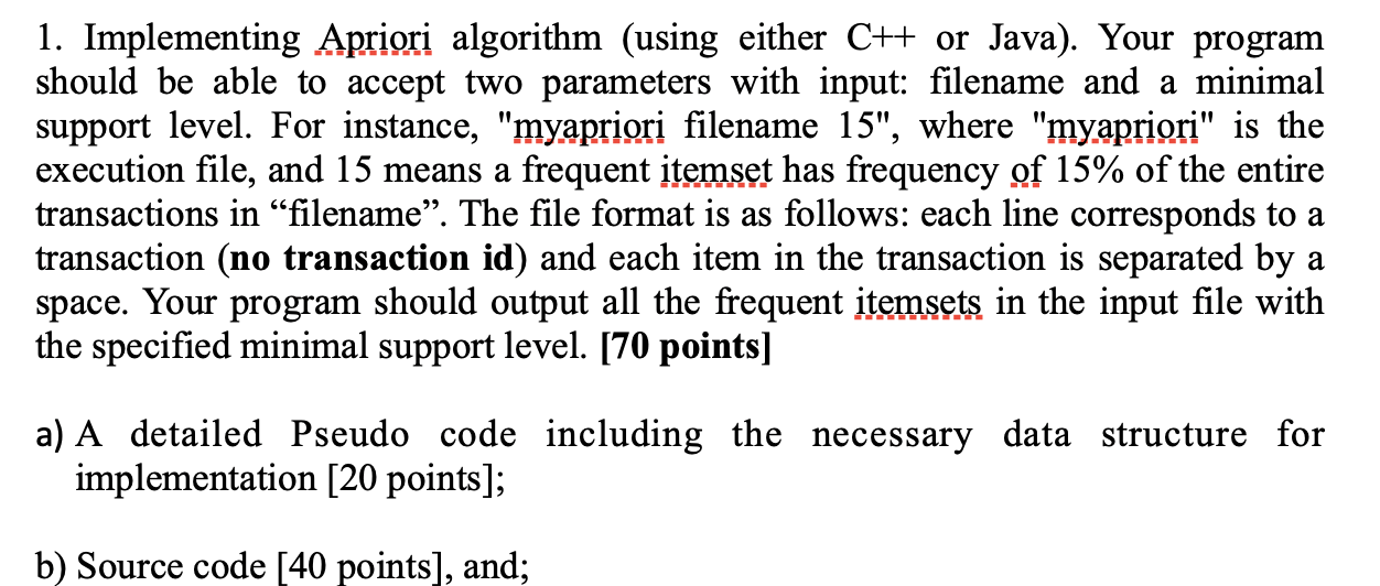 1. Implementing Apriori algorithm (using either C++ | Chegg.com