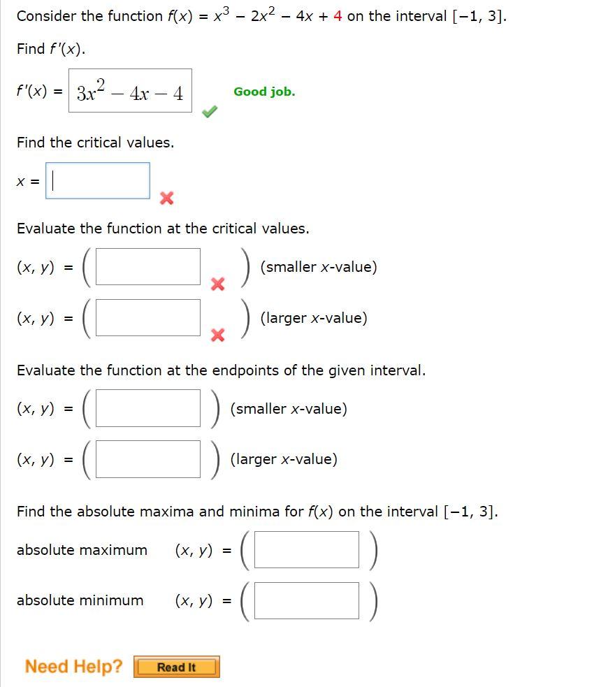 Solved Consider the function f(x)=x3−2x2−4x+4 on the | Chegg.com