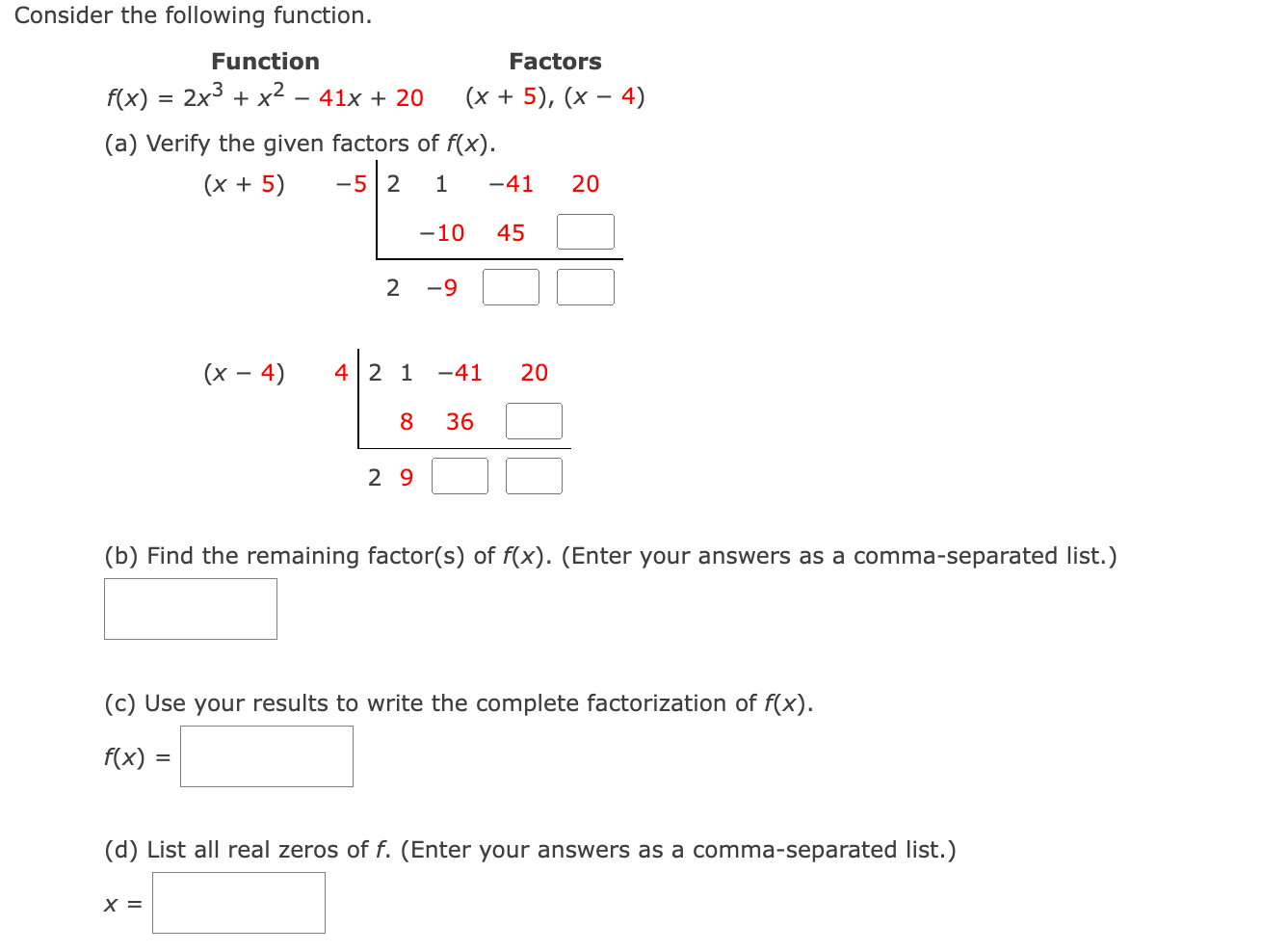 Solved Consider the following function. Function Factors | Chegg.com