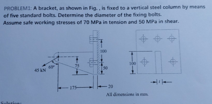 Solved PROBLEM1: A bracket, as shown in Fig., is fixed to a | Chegg.com