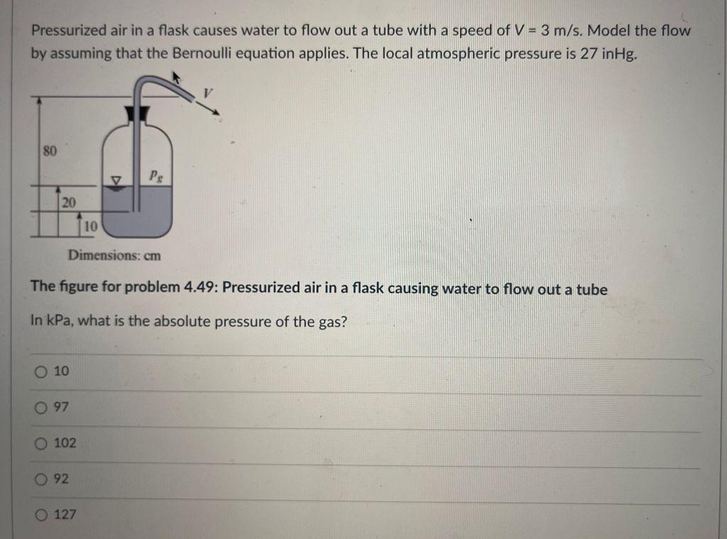 Solved Pressurized air in a flask causes water to flow out a | Chegg.com