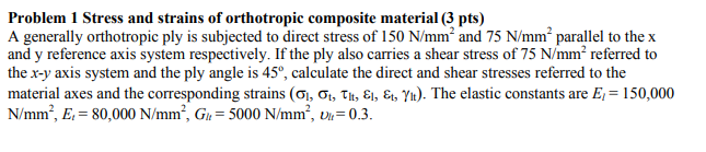 Solved Problem 1 Stress and strains of orthotropic composite | Chegg.com