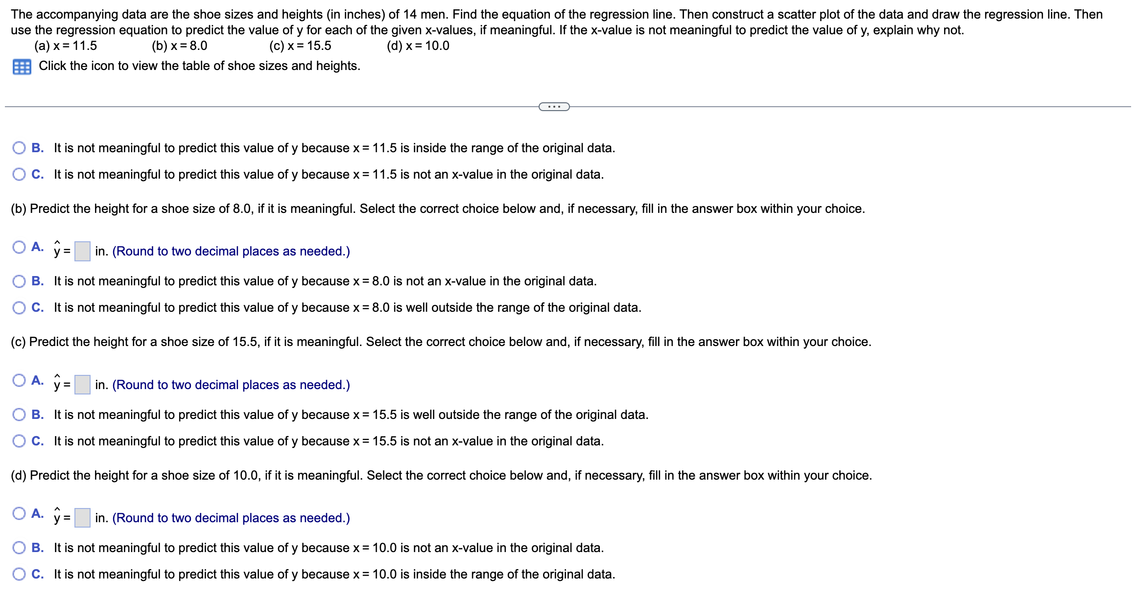 use the regression equation to predict the value of y | Chegg.com