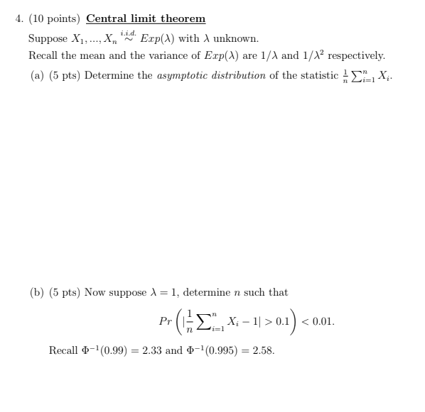 Solved (10 points) Central limit theorem Suppose X1,…,Xn∼ | Chegg.com