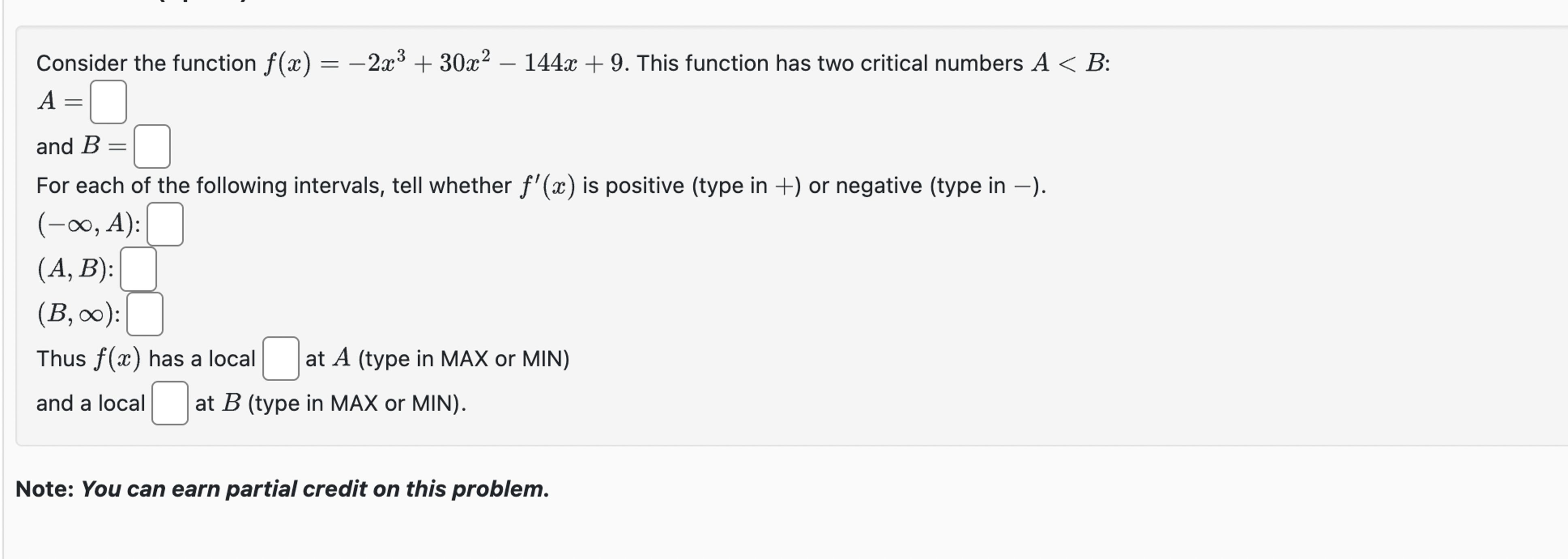 Solved Consider the function f(x)=-2x3+30x2-144x+9. ﻿This | Chegg.com