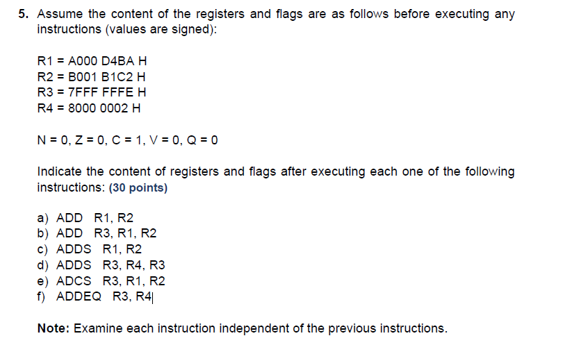 Solved 5. Assume the content of the registers and flags are | Chegg.com