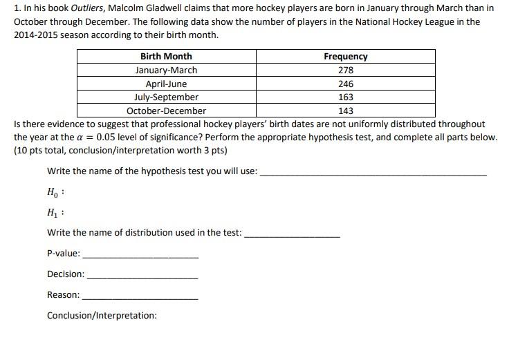 Solved 1. In his book Outliers, Malcolm Gladwell claims that | Chegg.com