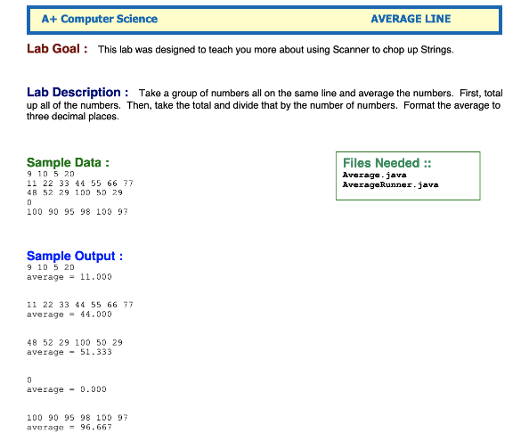 Solved A+ Computer Science AVERAGE LINE Lab Goal : This lab | Chegg.com