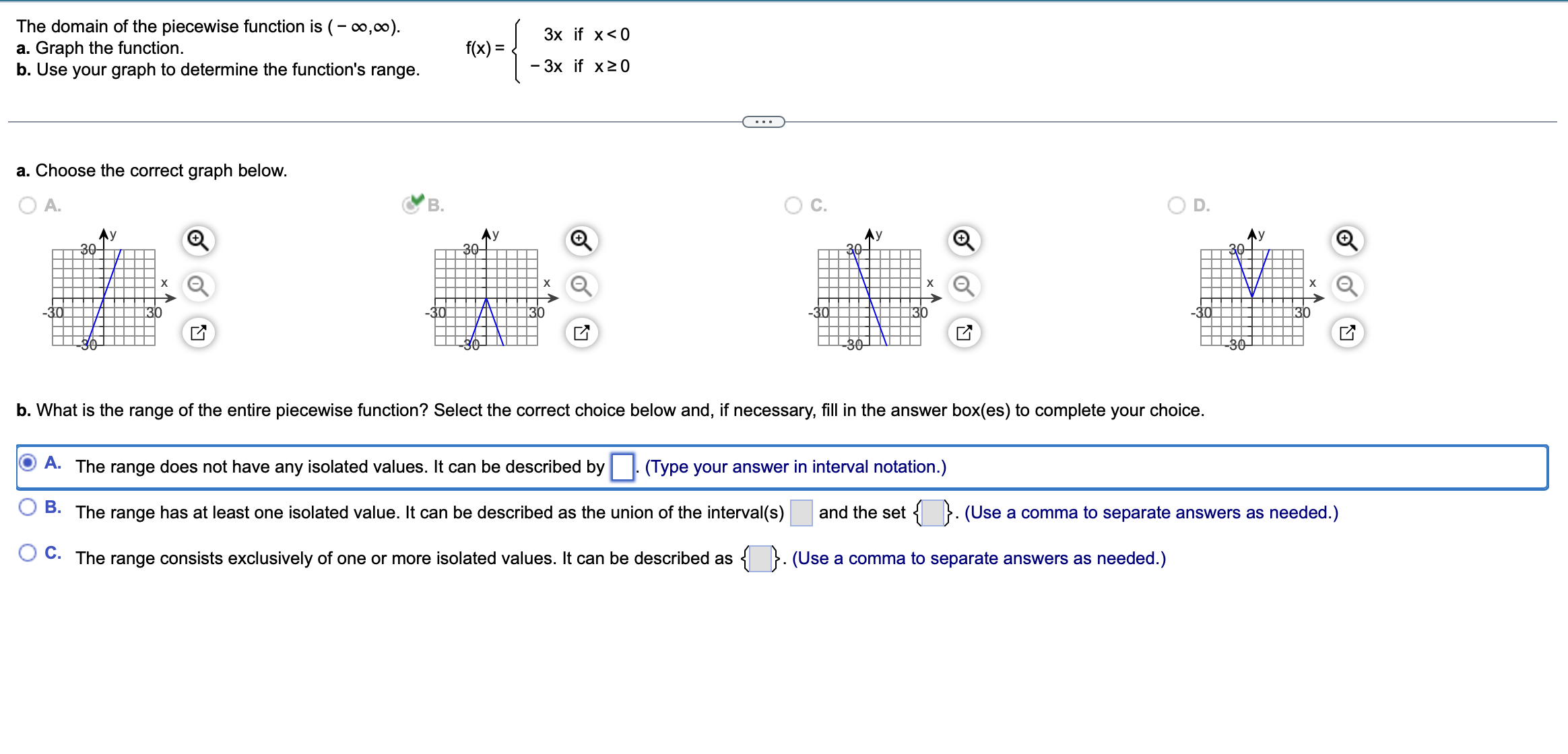 Solved The domain of the piecewise function is (−∞,∞). a. | Chegg.com
