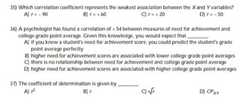 Solved 35) Which correlation coefficient represents the | Chegg.com