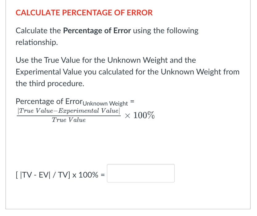 CALCULATE PERCENTAGE OF ERROR Calculate the | Chegg.com