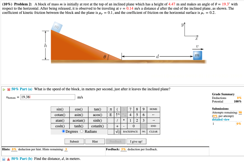 Solved (10\%) Problem 2: A block of mass m is initially at | Chegg.com