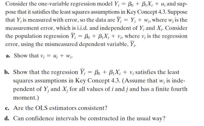 Solved Consider the one-variable regression model Y = Bo + | Chegg.com