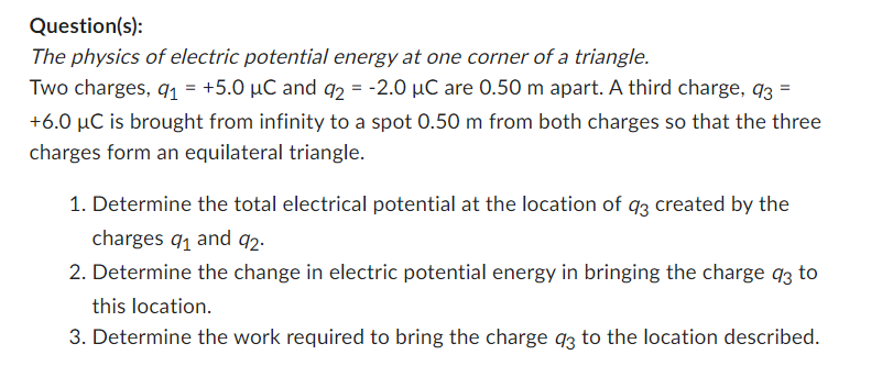 Solved Question(s): The physics of electric potential energy | Chegg.com