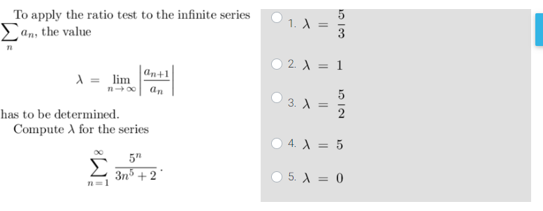 Solved To apply the ratio test to the infinite series ∑nan, | Chegg.com