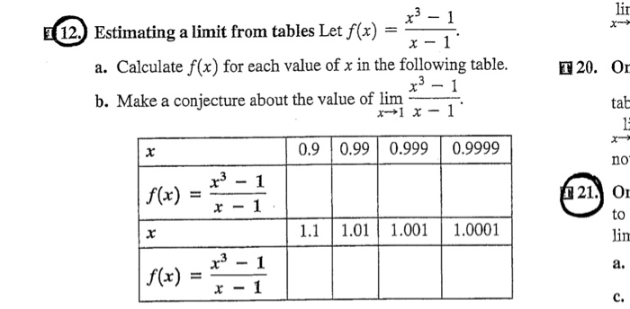 Solved lir 12, Estimating a limit from tables Let f(x)- a. | Chegg.com