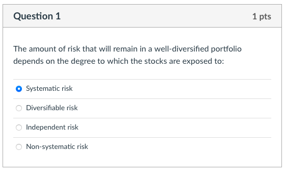 Solved The amount of risk that will remain in a | Chegg.com