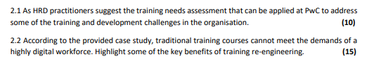 Solved 2.1 As HRD practitioners suggest the training needs | Chegg.com
