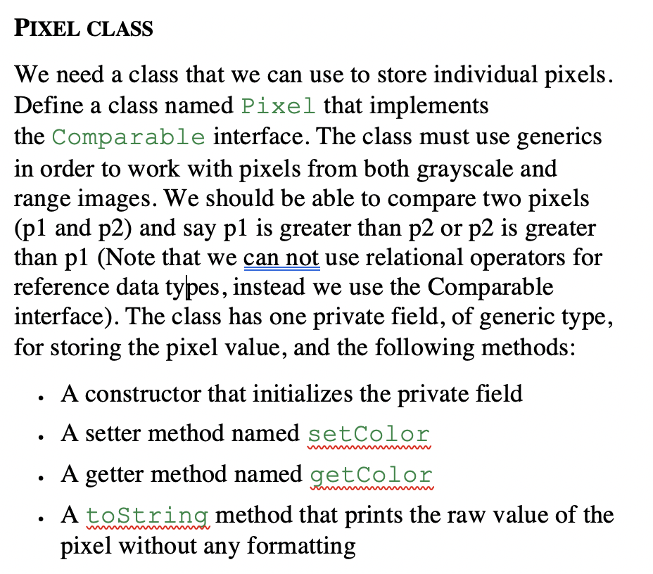 PIXEL CLASS We need a class that we can use to store | Chegg.com