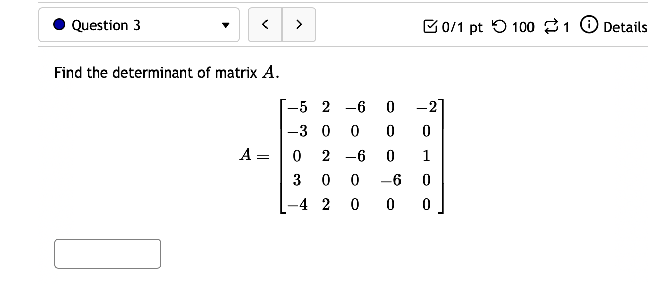 Solved Find the determinant of matrix A. | Chegg.com