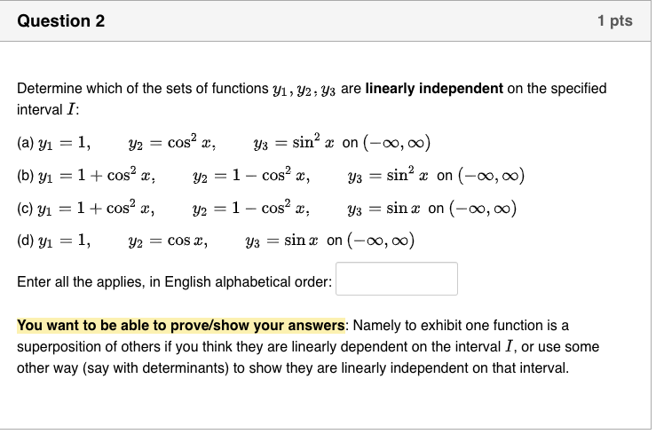 Solved Determine which of the sets of functions y1,y2,y3 are | Chegg.com