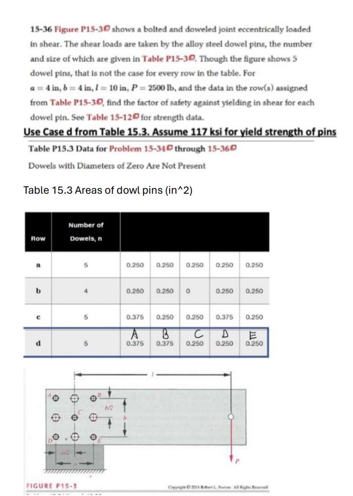 Solved 15-36 ﻿Figure P15-3Q shows a bolted and doweled joint | Chegg.com