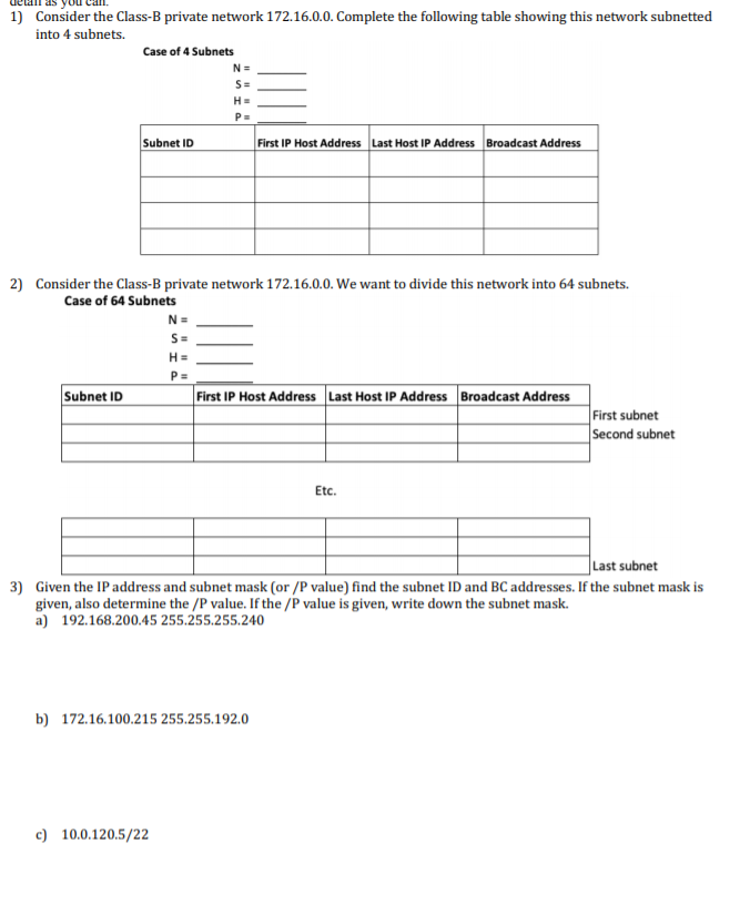 Solved 1 Consider The Class B Private Network 172 16 0 0
