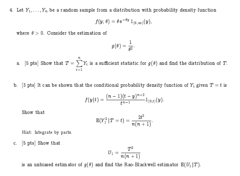 Solved 4. Let Y1,…,Yn be a random sample from a distribution | Chegg.com