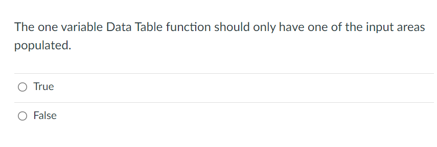 Solved The one variable Data Table function should only have | Chegg.com