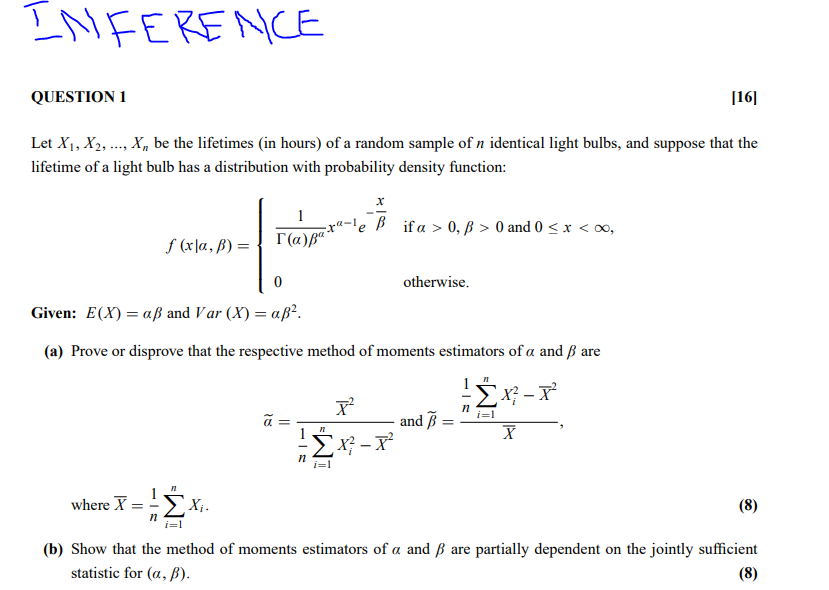 Solved QUESTION 1Let x1,x2,dots,xn ﻿be the lifetimes (in | Chegg.com