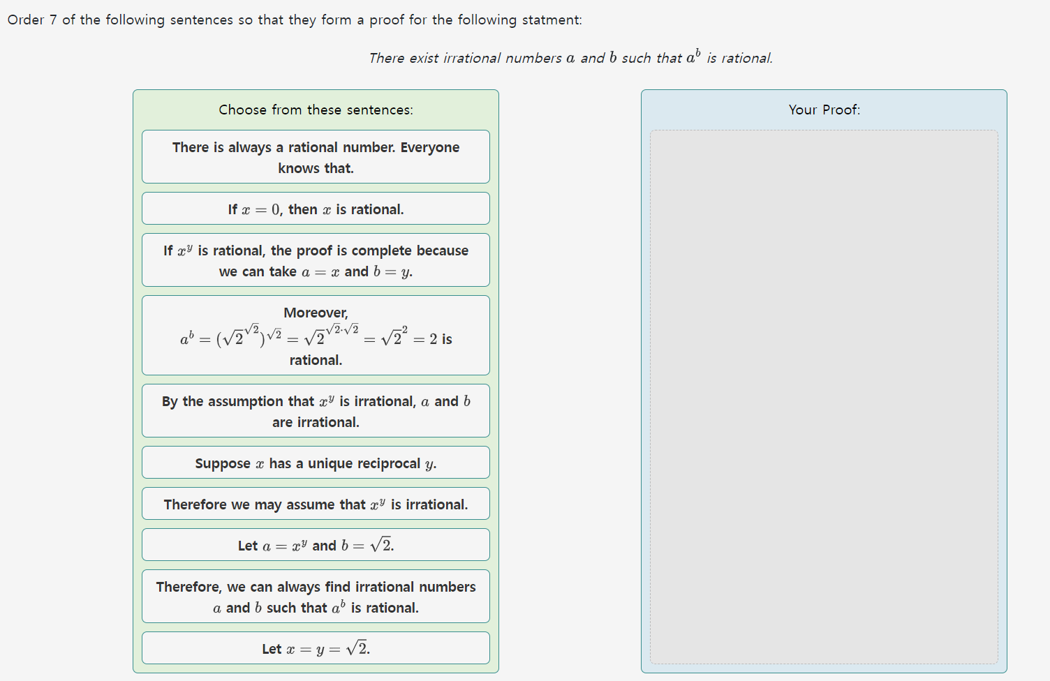 Solved Choose from these sentences: If xy is rational, the | Chegg.com