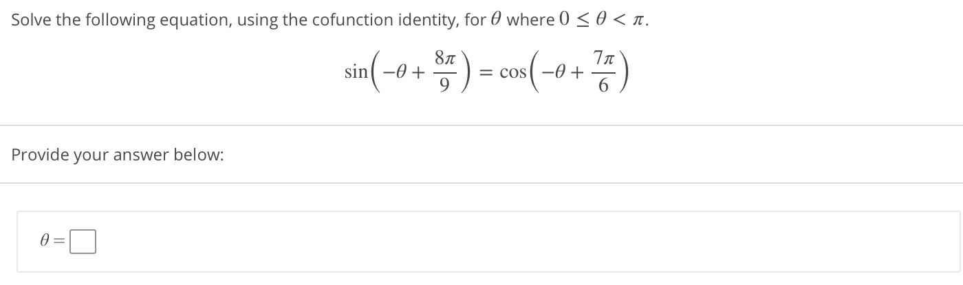 Solved Solve the following equation, using the cofunction | Chegg.com