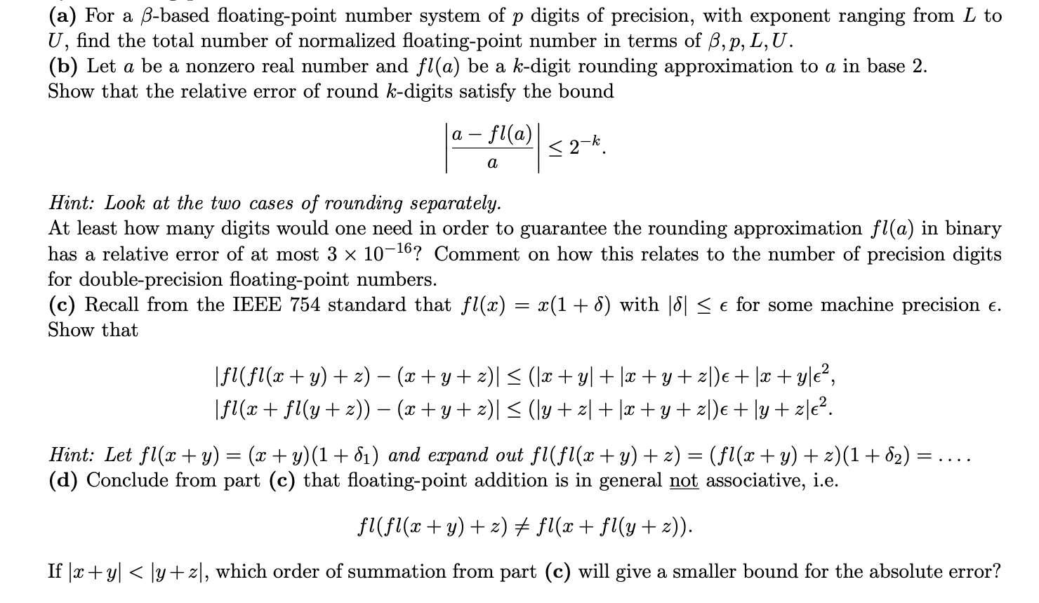 Solved (a) For a B-based floating-point number system of p | Chegg.com