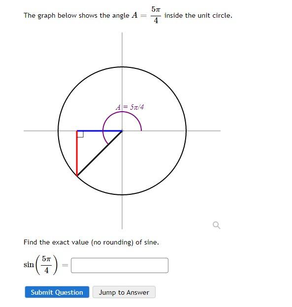 Solved The graph below shows the angle A=45π inside the unit | Chegg.com