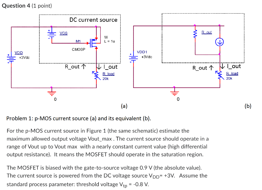 Solved Question 4 (1 point) (a) (b) Problem 1: p-MOS current | Chegg.com
