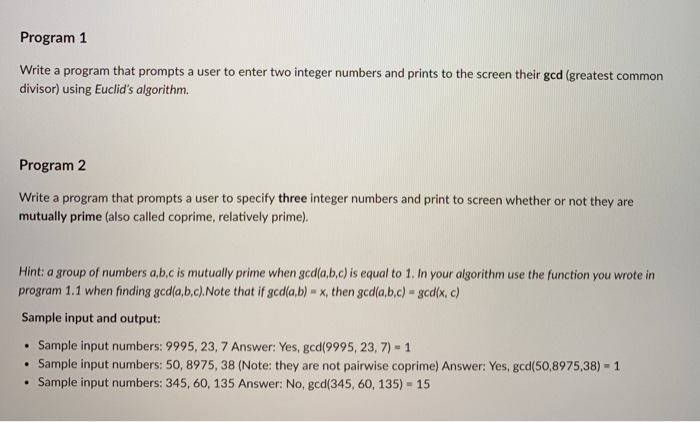 Solved Program 1 Write a program that prompts a user to | Chegg.com