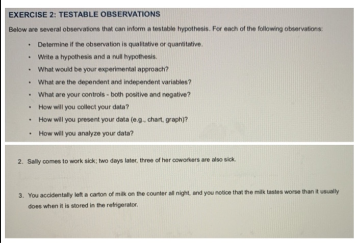 Solved EXERCISE 2: TESTABLE OBSERVATIONS Below are several | Chegg.com