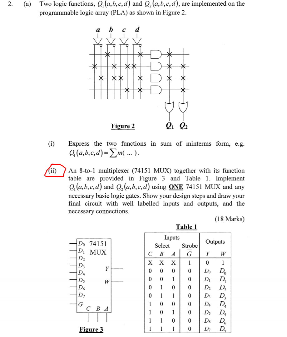 2. (a) Two logic functions, Q (a,b,c,d) and Q2 | Chegg.com