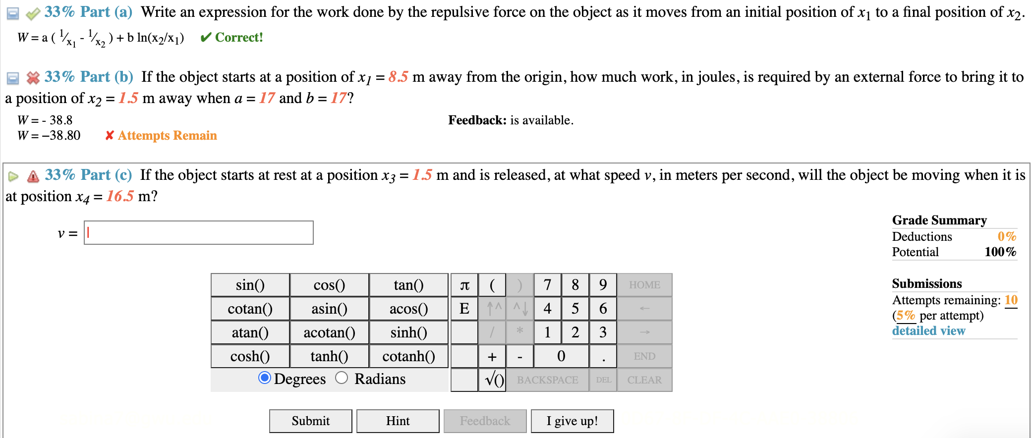 Solved 10\%) Problem 1: Consider an object of mass m=2 kg on | Chegg.com